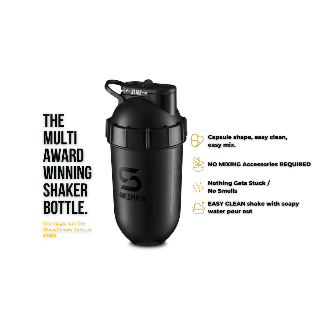 Shakesphere Protein Shaker Bottle Original - Matte Black – ShakeSphere AUS